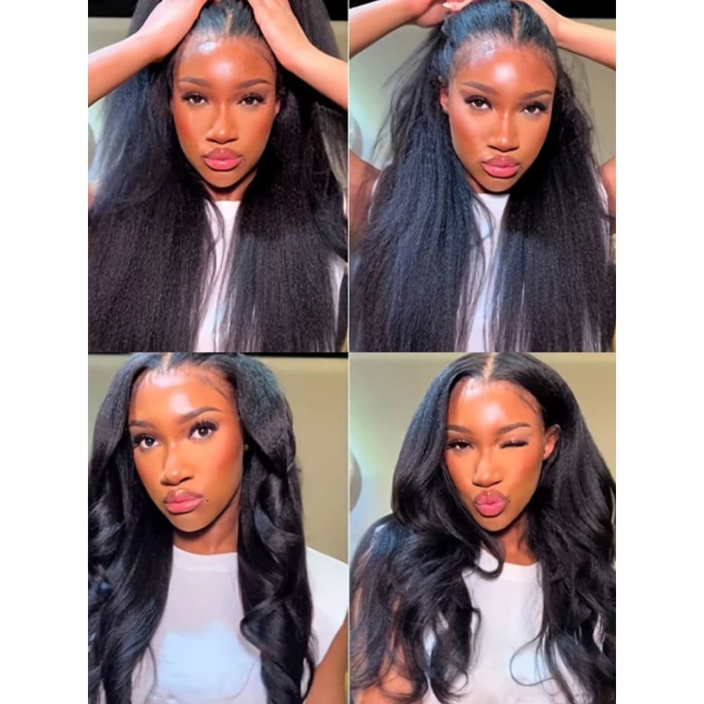 13X4 FULL FRONTAL HD LACE UPGRADED PREPLUCKED KINKY STRAIGHT HUMAN HAIR LACE FRONT WIG superbwigs