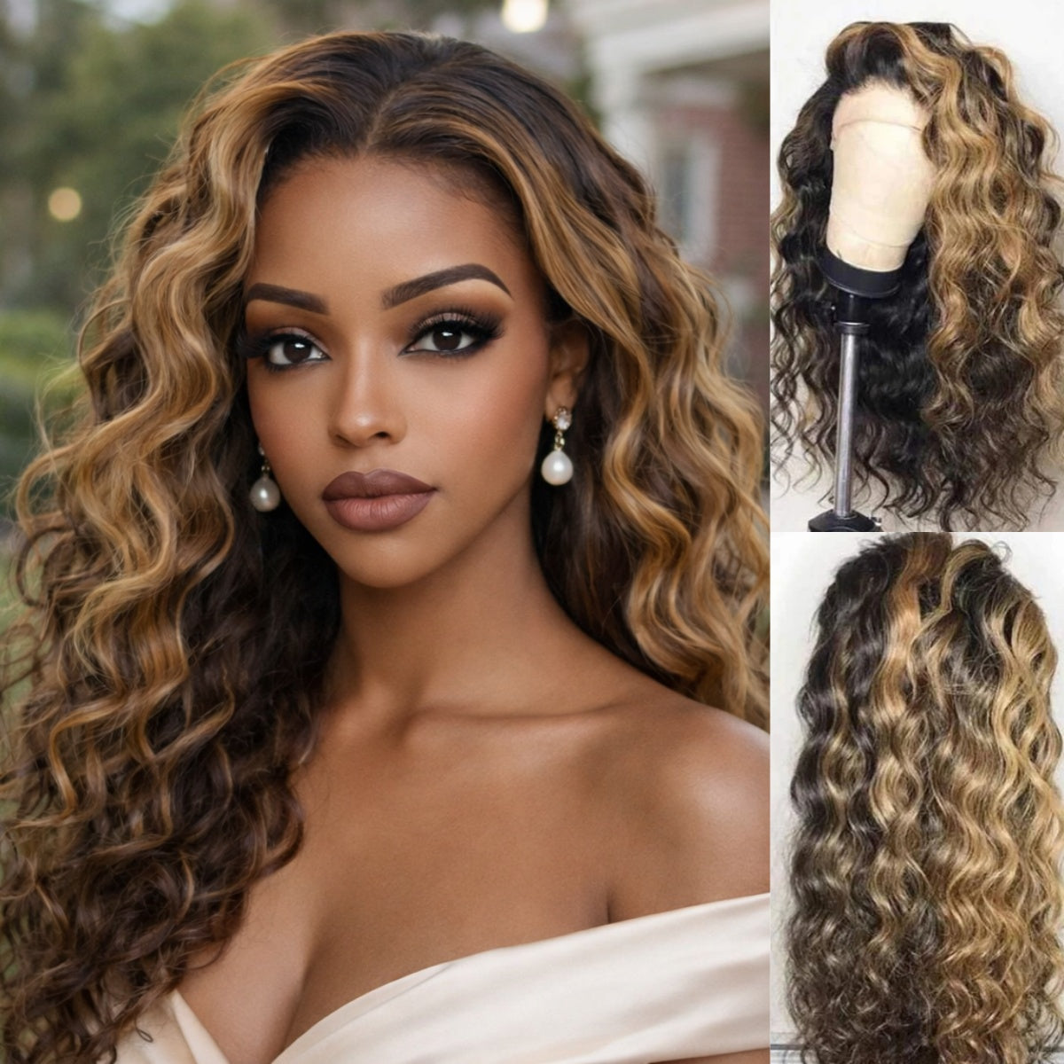 HD Lace 13x6 Fitted Cap Ear Tap Highlight Color Wig - Bouncy Loose Wav ...