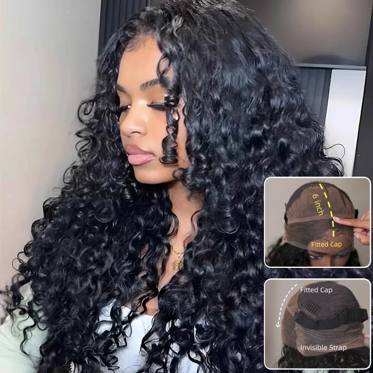 "370 Fitted Cap" HD LACE FRONT WIG WITH Invisible Strap - Spanish Crim ...