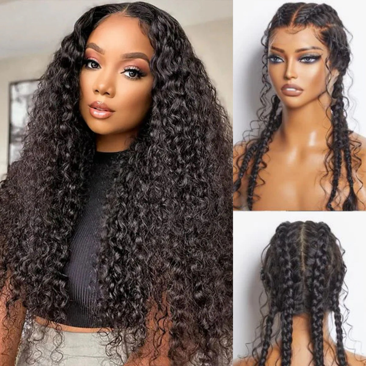 WHOLE LACE NO MESH HD LACE HUMAN HAIR WIG WITH Invisible Strap - Curly ...