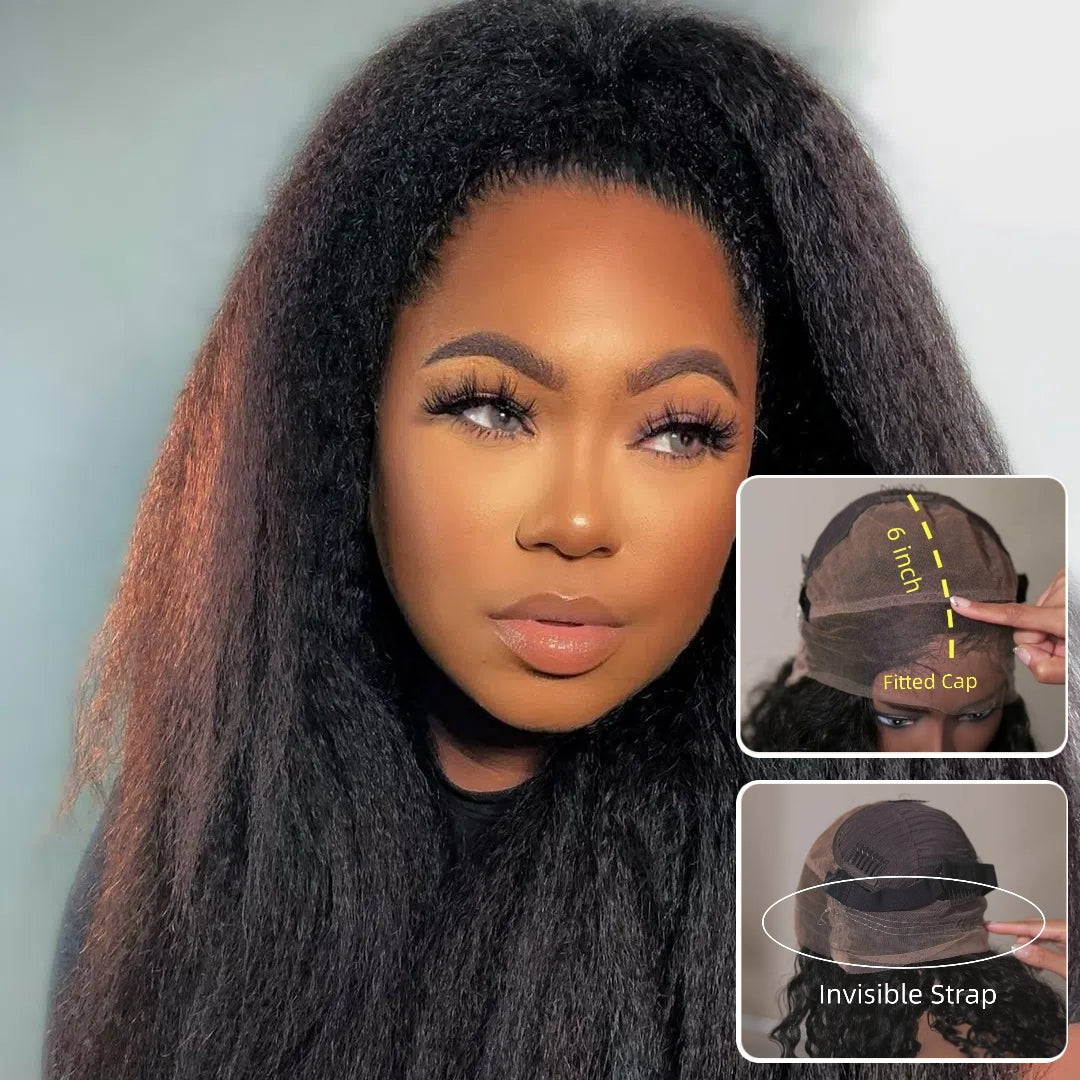 "370 Fitted Cap" HD LACE FRONT WIG WITH Invisible Strap - Kinky Straig ...