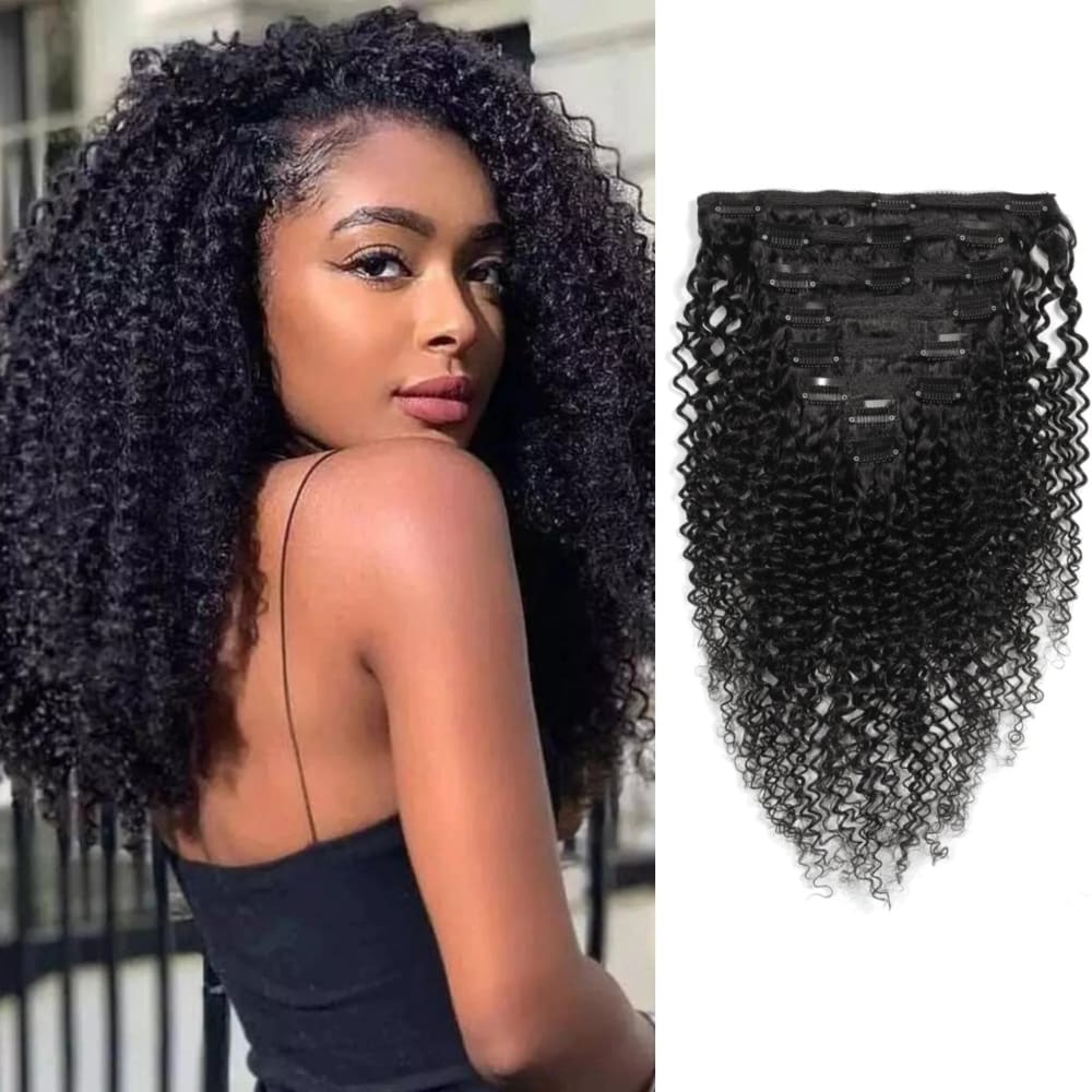 Brazilian Virgin Human Hair CLIP IN HAIR EXTENSION KINKY CURLY GLUELESS ...