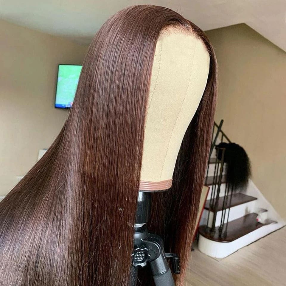 Mimi Preplucked Hairline Straight Human Hair 360 Lace Front Brown Wig ...