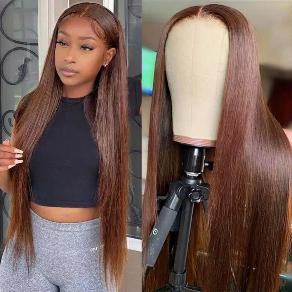 Mimi Preplucked Hairline Straight Human Hair 360 Lace Front Brown Wig ...