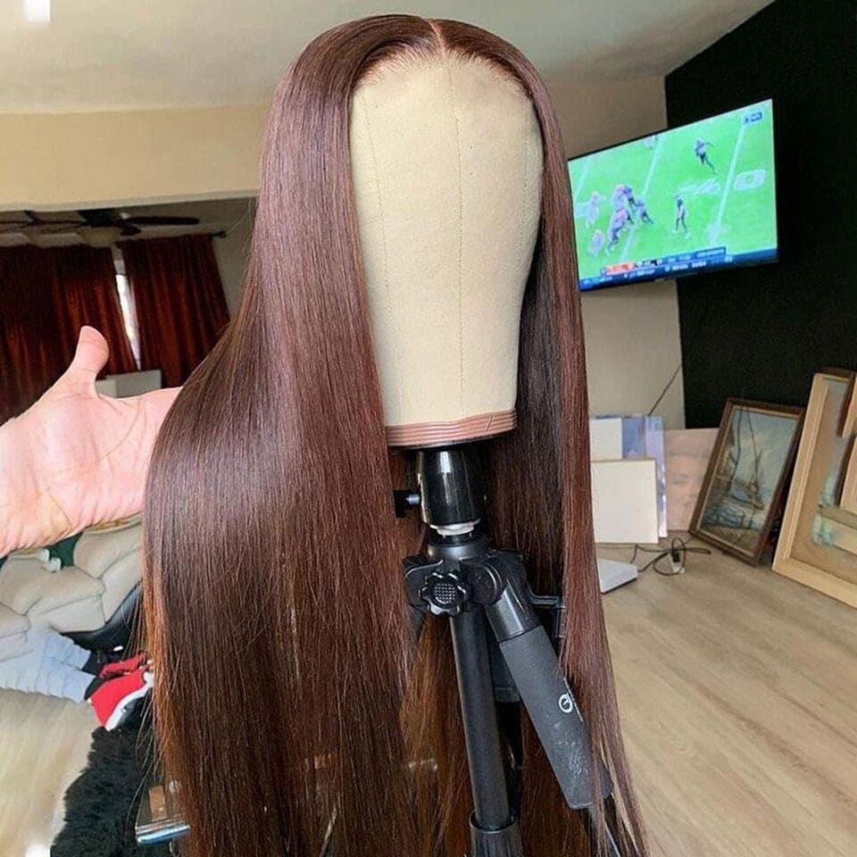 Mimi Preplucked Hairline Straight Human Hair 360 Lace Front Brown Wig ...