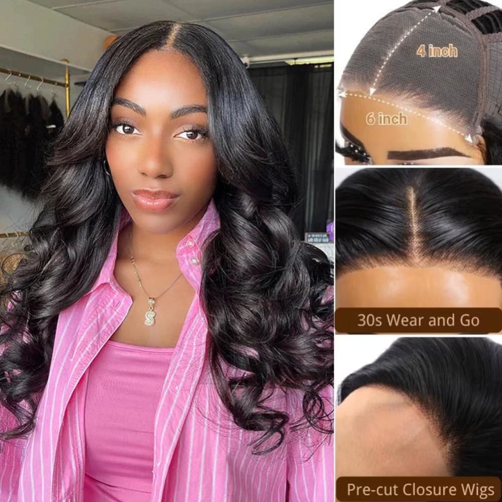 Pre - Cut Lace Glueless 6x4 Transparent Lace Human Hair Wear Go Wigs ...